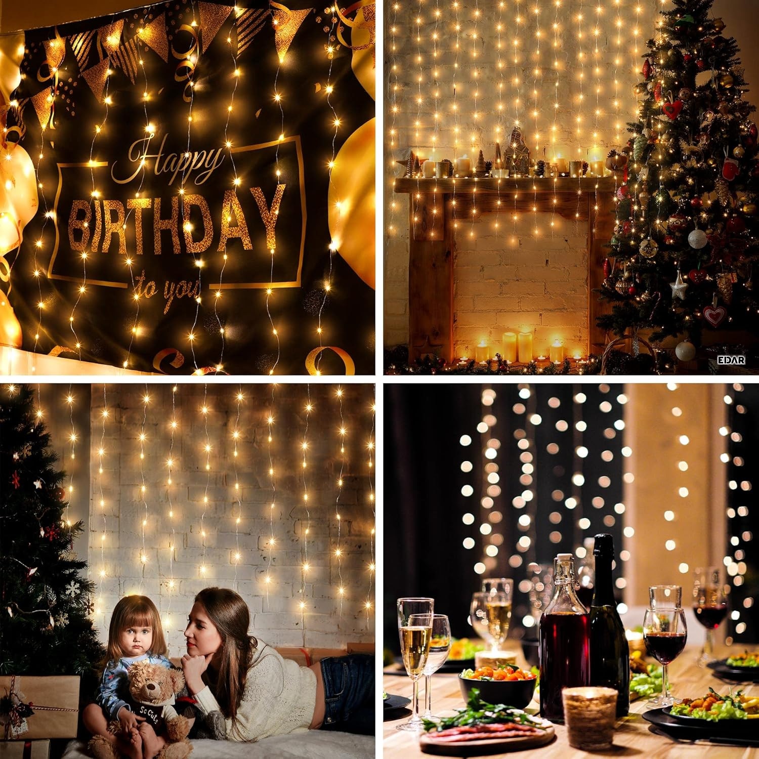 Instalatie Luminoasa Tip Perdea EDAR, 3x3 m, 300 LED-uri Alb Cald, Fir ...