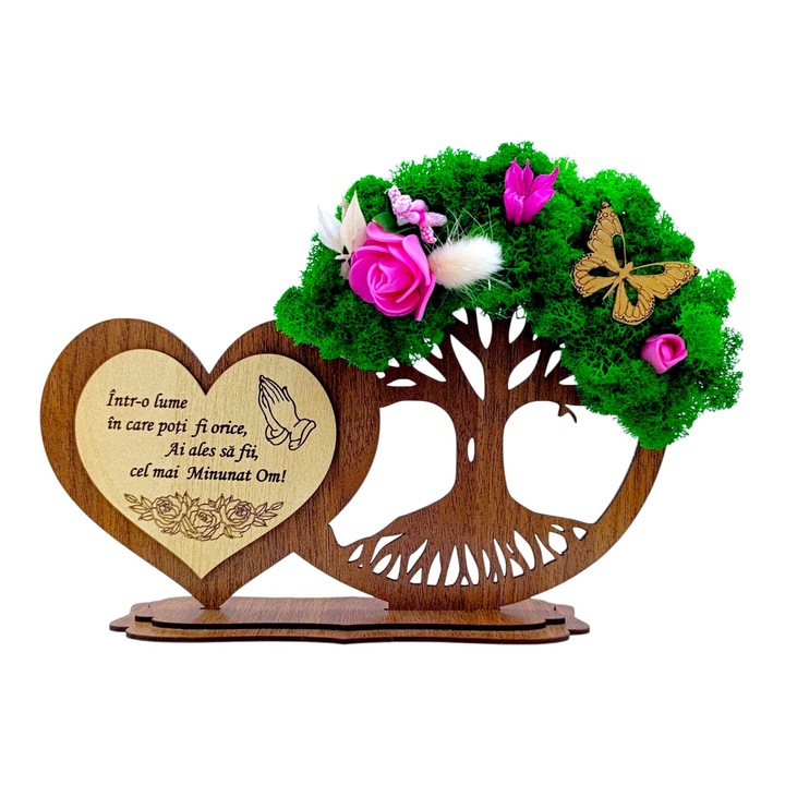 Decoratiune inima copac cu licheni, cadou personalizat cu mesaj pentru ...