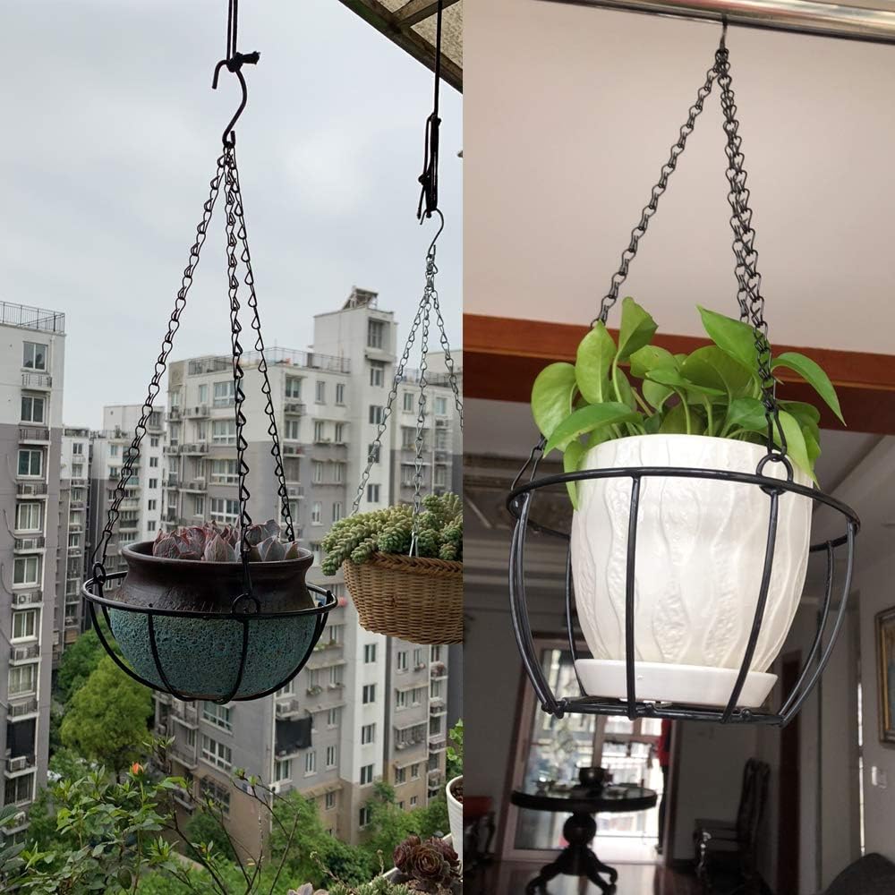 Set de 4 lanturi metalice pentru ghivece, 41cm, negru, rezistente la ...