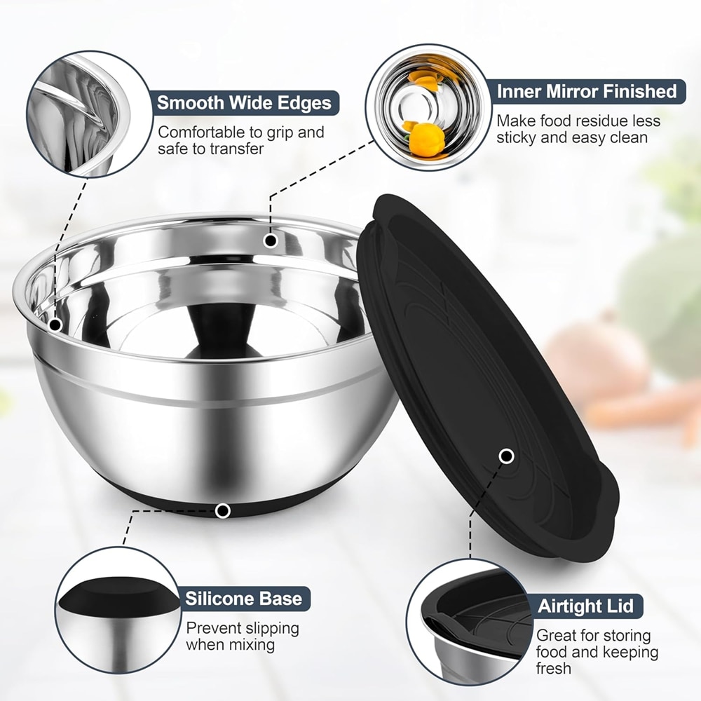 Set 6 Boluri, Buyya, din inox/Silicon, Capace Etanse, Argintiu - eMAG.ro