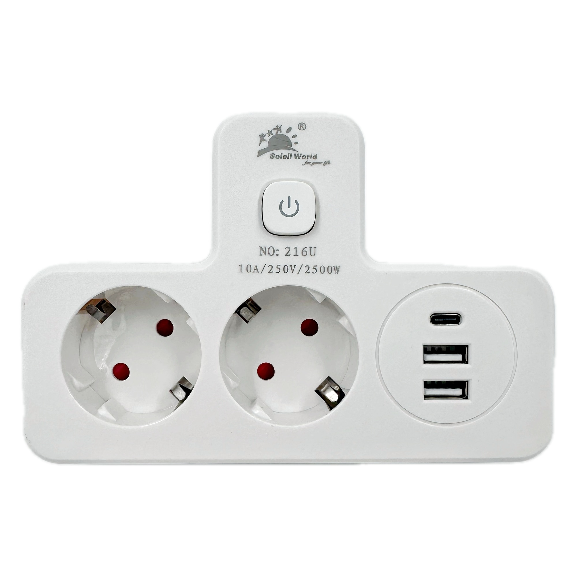 Adaptor priza multiplu cu 2 prize si 3 porturi USB (2x USB-A + 1x USB-C ...