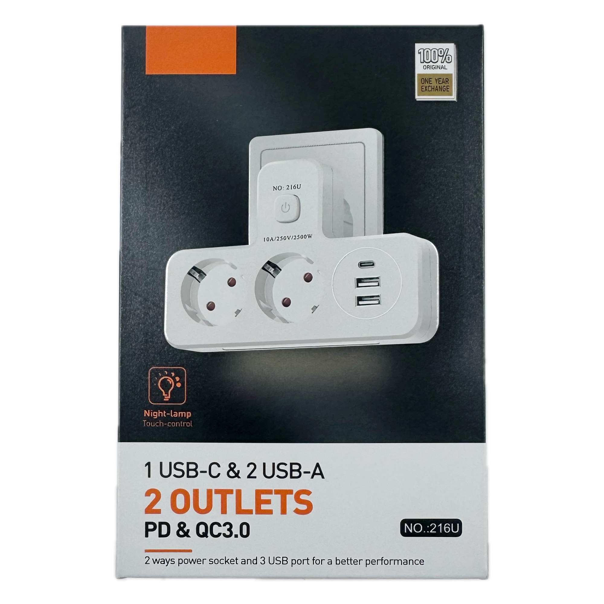 Adaptor priza multiplu cu 2 prize si 3 porturi USB (2x USB-A + 1x USB-C ...