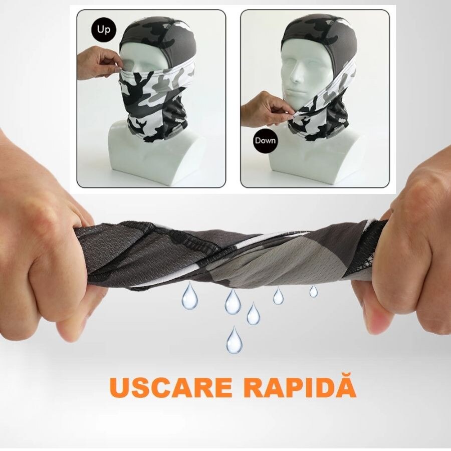 Cagula Tactica Balaclava, Camuflaj Alb Negru, 6in1 Multifunctionala, cu ...