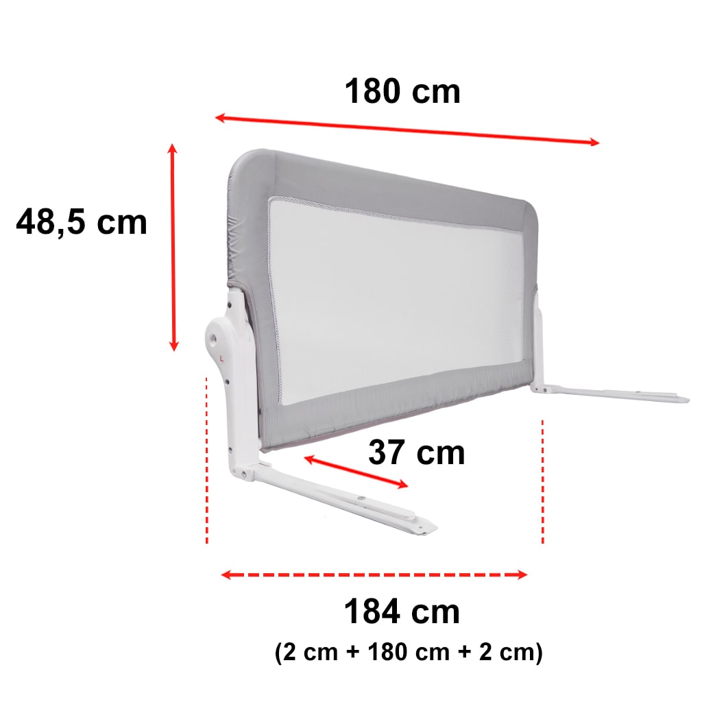 Bariera de protectie pentru pat, rabatabila, Guimo, 184 x 65 cm, Gri ...