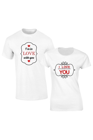 Set de tricouri albe In love COD SA411,Barbat:L,Dama:L - eMAG.ro