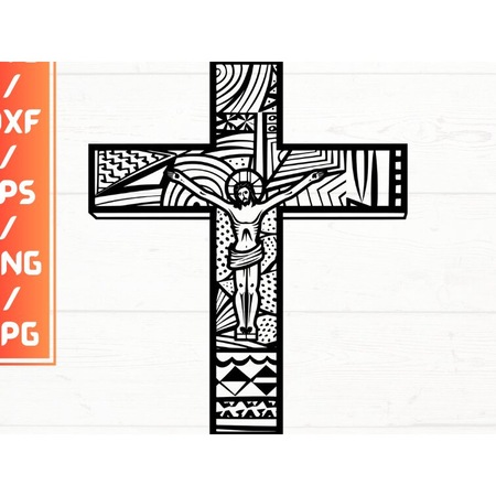 Crucifix din lemn, Intrahome, 20x20cm, 3mm-4mm, set de fisiere DXF, EPS ...