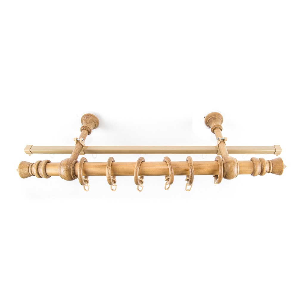 Kit galerie KING, lemn masiv, culoare STEJAR 120 cm + sina U bej 110 cm ...