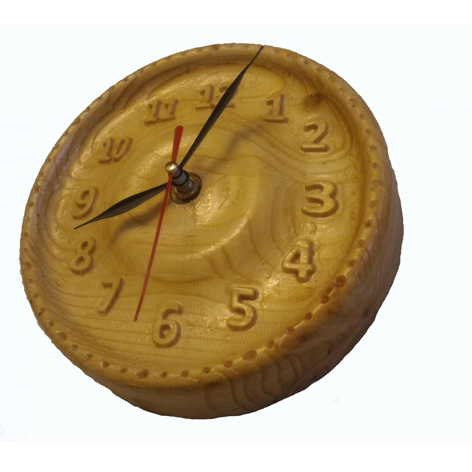 Ceas de perete, model "Roata", Lemn de brad sculptat, Diametrul de 17 ...