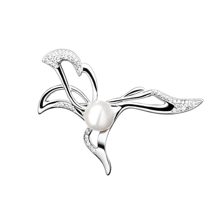 Brosa perla naturala alba de argint cu pietre DiAmanti SK19246BR-G ...