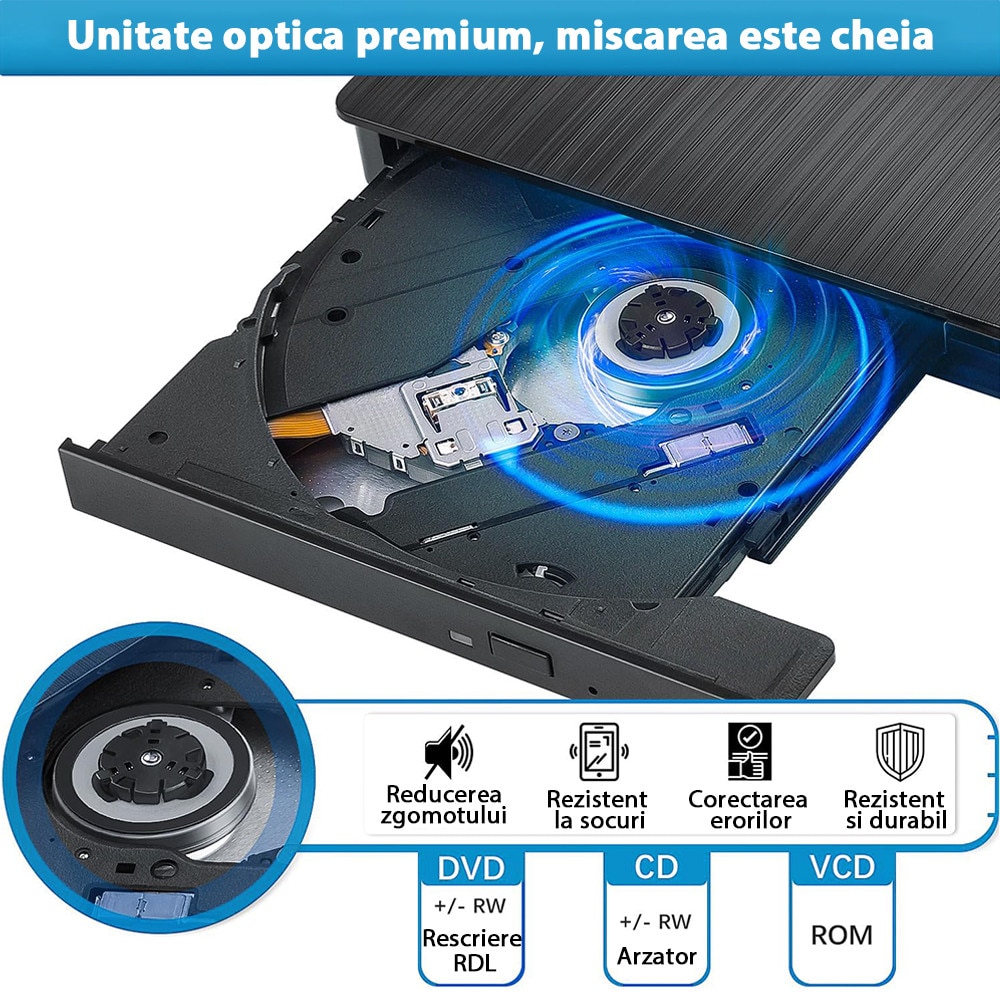 Unitate externa CD/DVD-reader, CD-writer, DONFANLIA®, USB 3.0, Plug and ...