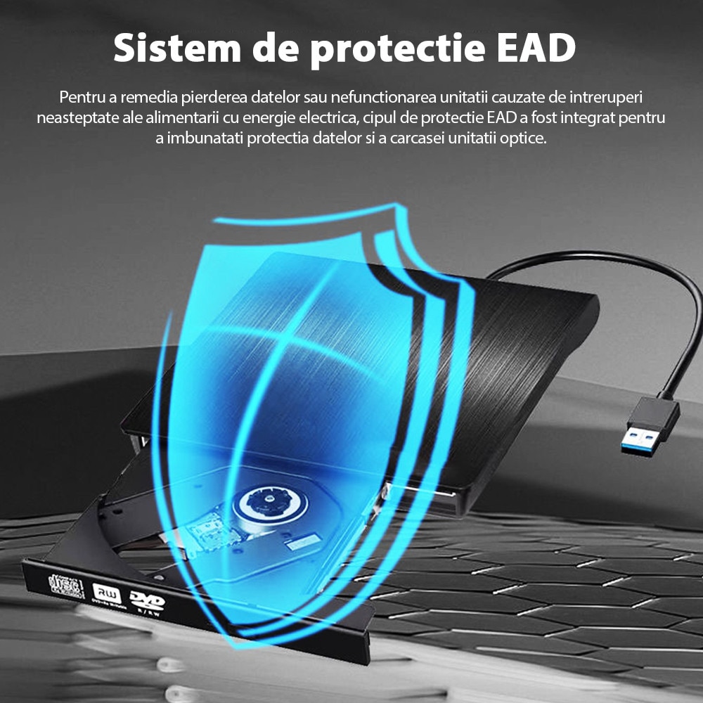 Unitate externa CD/DVD-reader, CD-writer, DONFANLIA®, USB 3.0, Plug and ...
