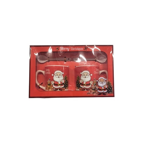 Set Craciun 2 Cani cu lingurite, ceramica, 350 ml, Merry Christmas, Mos ...