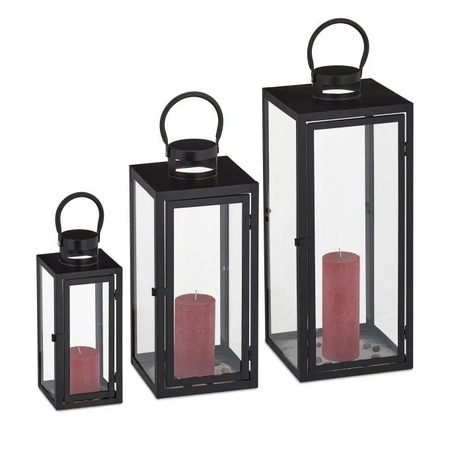 Set 3 felinare decorative din metal Northix, dimensiuni mari, medii ...