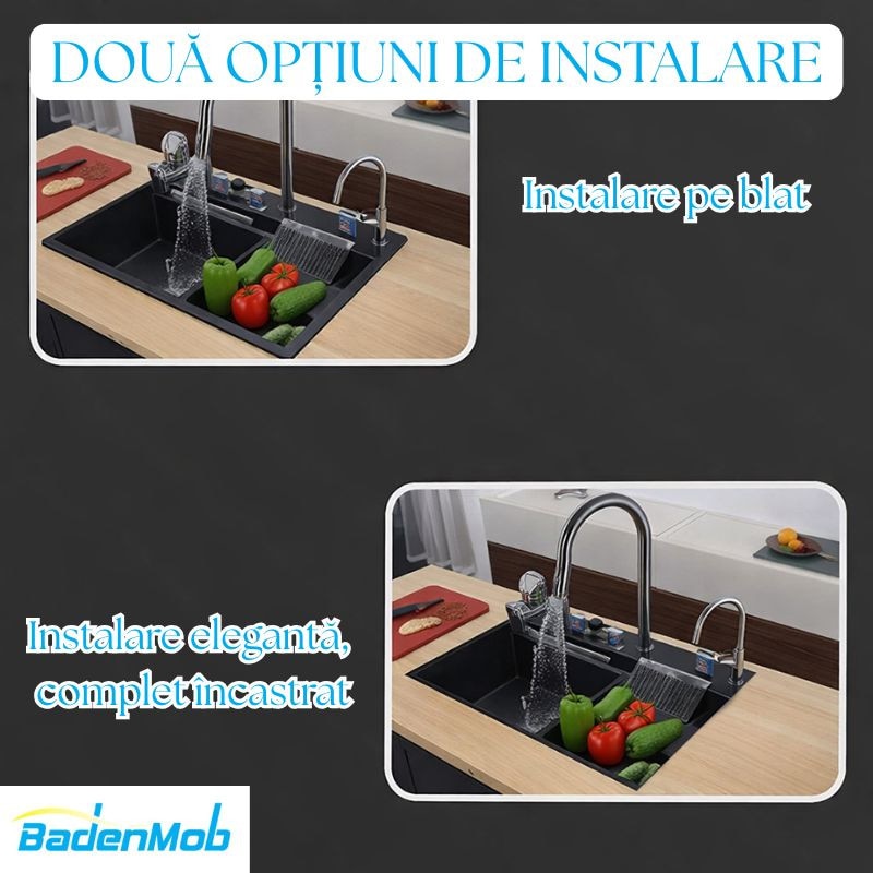 Set chiuveta multifunctionala smart, inox, BadenMob, afisaj digital ...