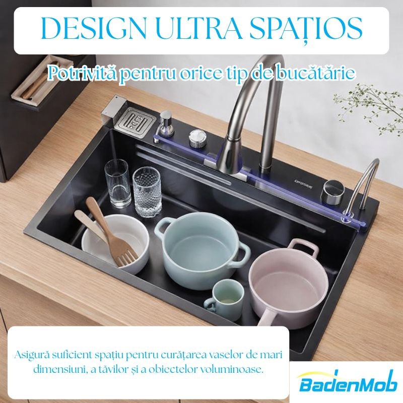 Set chiuveta multifunctionala smart, inox, BadenMob, afisaj digital ...