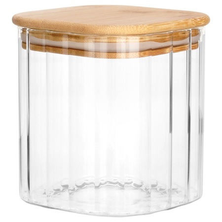 Recipient de sticla cu capac din lemn, 750ml, 10x10x11cm, Vilde - eMAG.ro