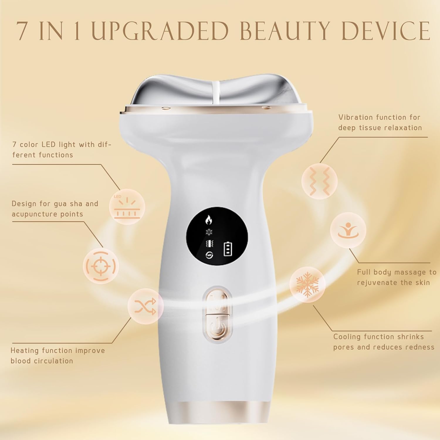 Dispozitiv de tratament/masaj facial Gua Sha 7-in-1 cu compresa calda ...