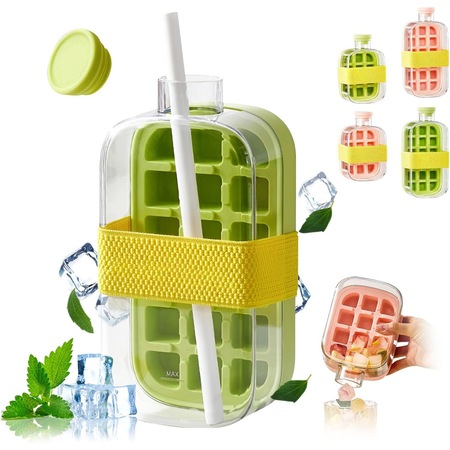 Sticla pentru cuburi de gheata 2-in-1, design vertical, capac etans, cu ...