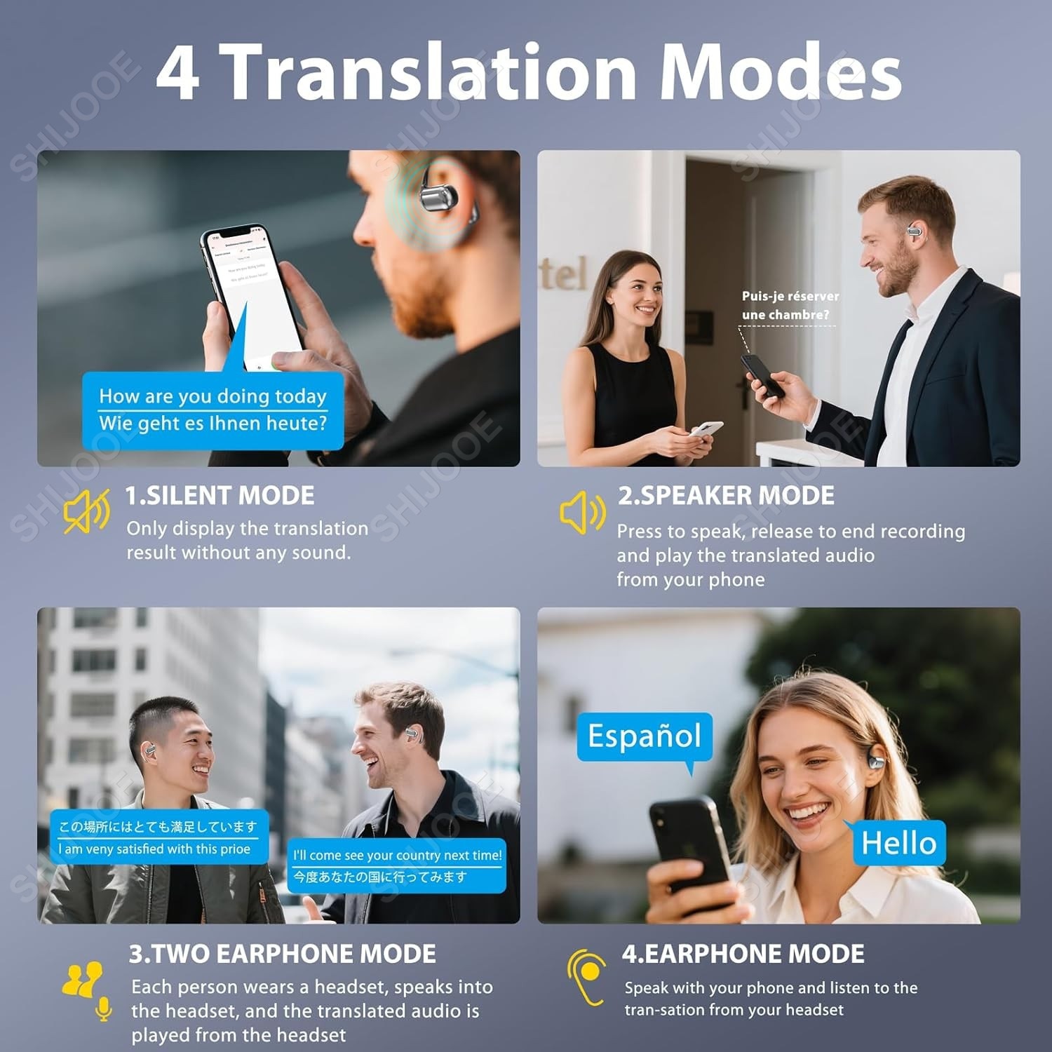 Casti cu Traducator pentru Conversatii in timp real，SHIJOOE®，Traducator ...