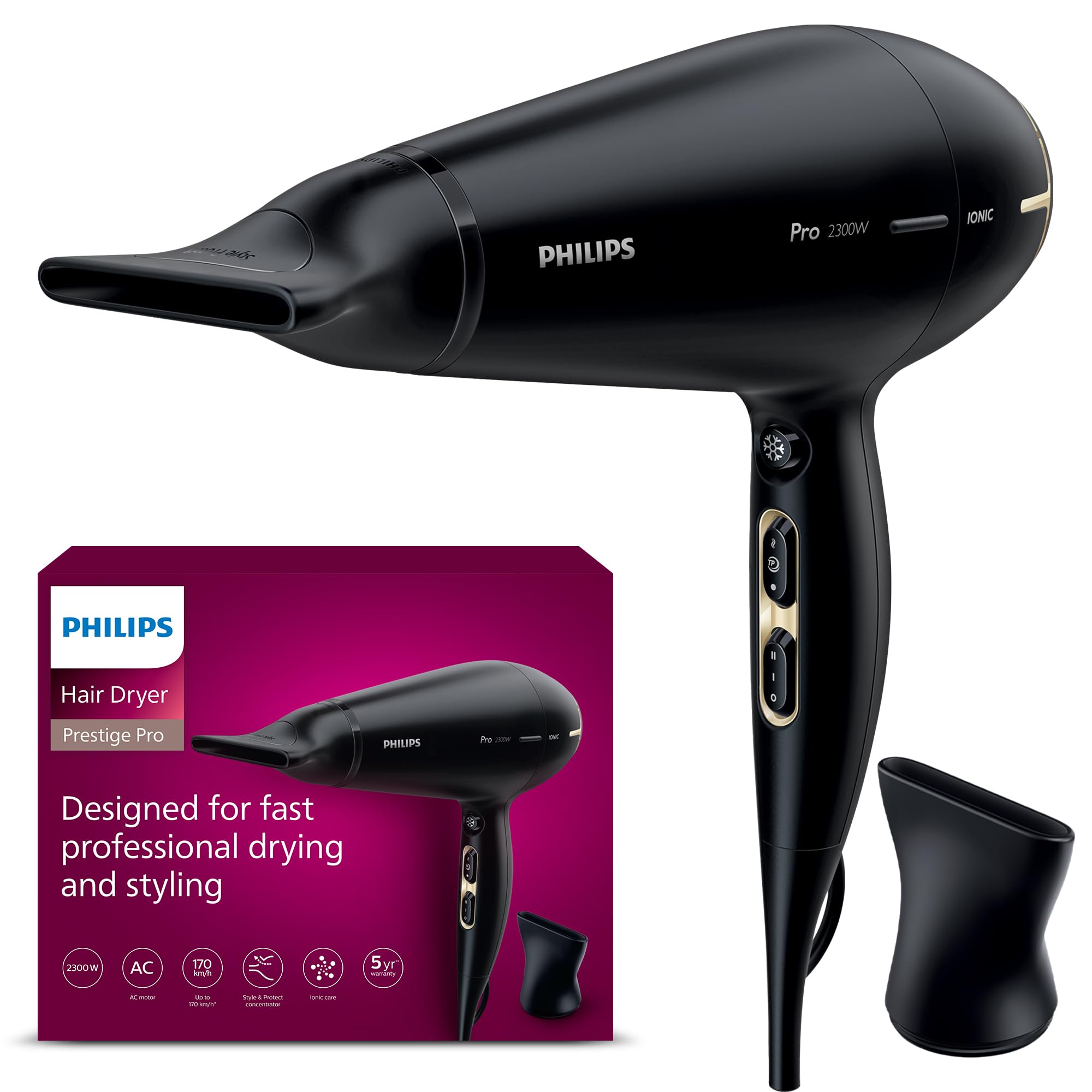 Uscator de Par Philips Prestige Pro HPS920/00, 2300 W, 2 duze de ...