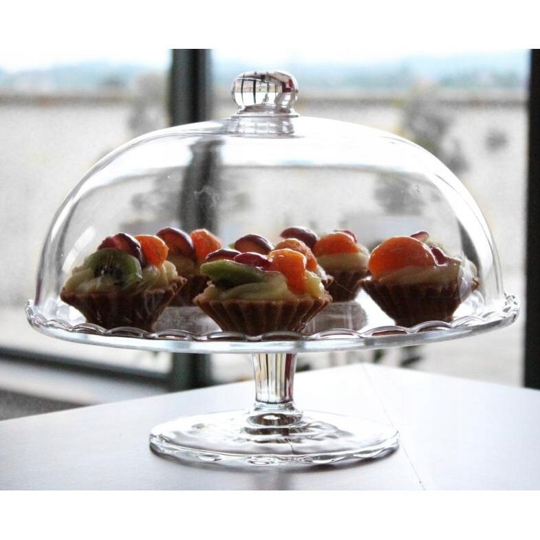 Platou tort din sticla RDT, 29 cm, set cu capac, elegant, 29x25, 5cm ...