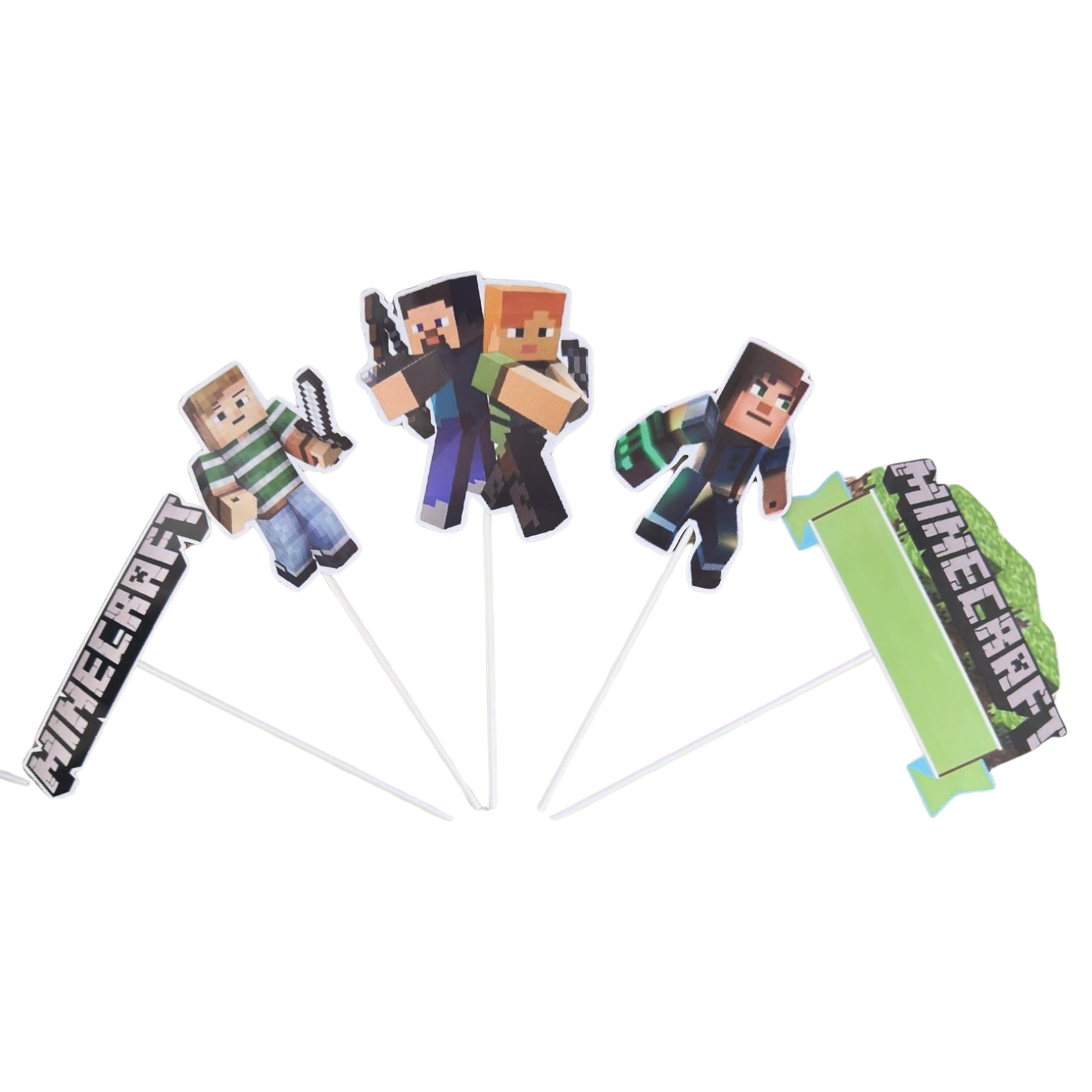 Decoratiune topper tort carton, tematica Minecraft, aniversare - 12 ...