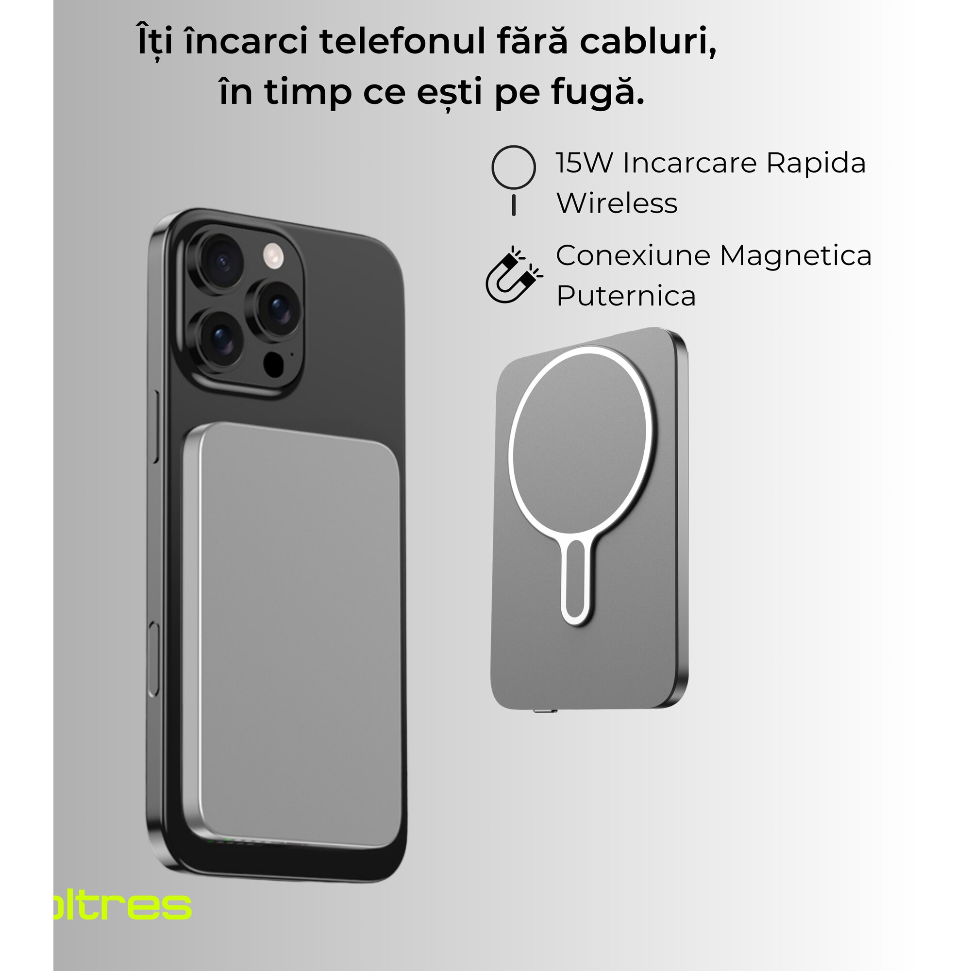 Baterie Externă Voltres MagSafe, 5000mAh, 20W, Gri - eMAG.ro