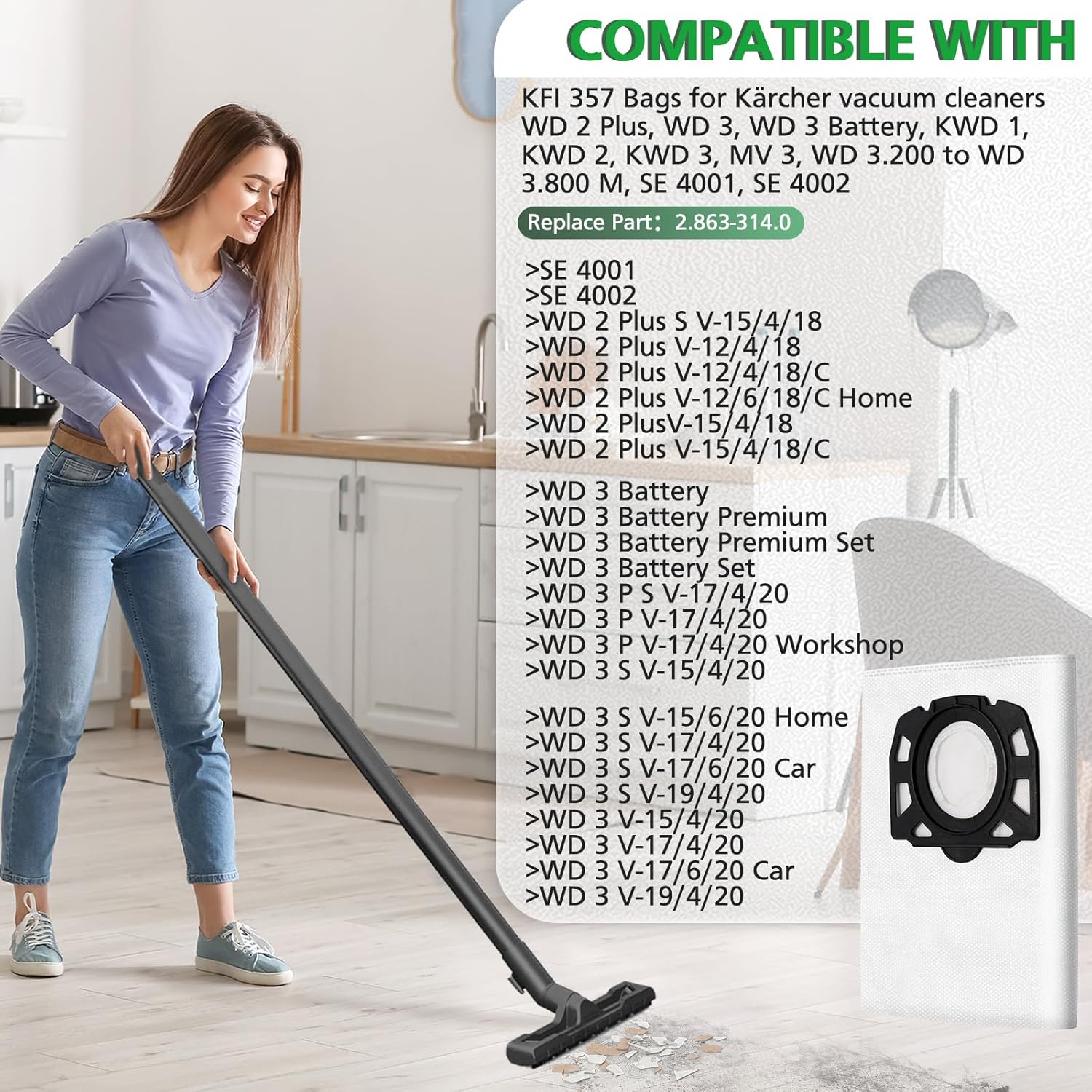 Pachet 8 saci de aspirator, compatibili cu Karcher WD 2 Plus, WD 3 ...