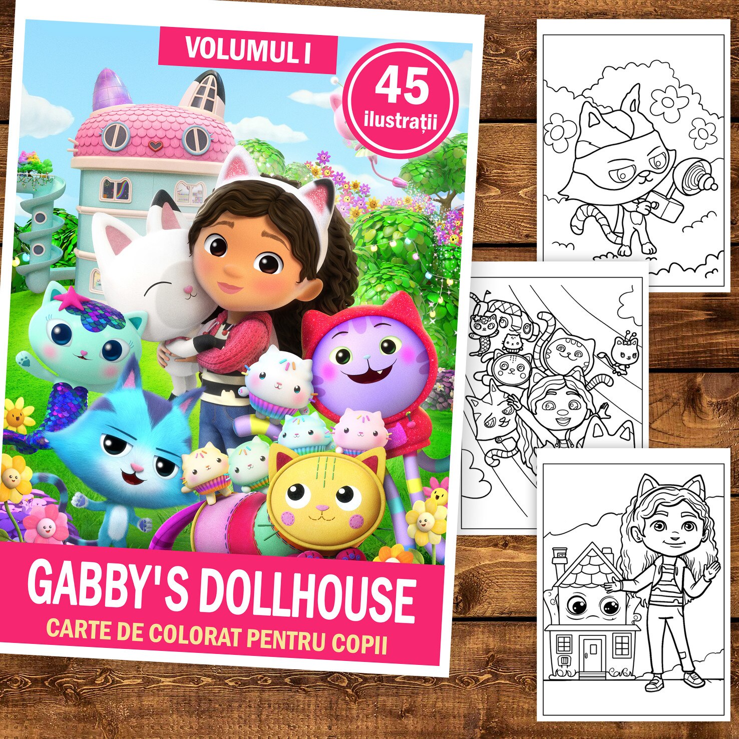 Carte de colorat pentru copii, 45 de ilustratii Gabby's Dollhouse ...
