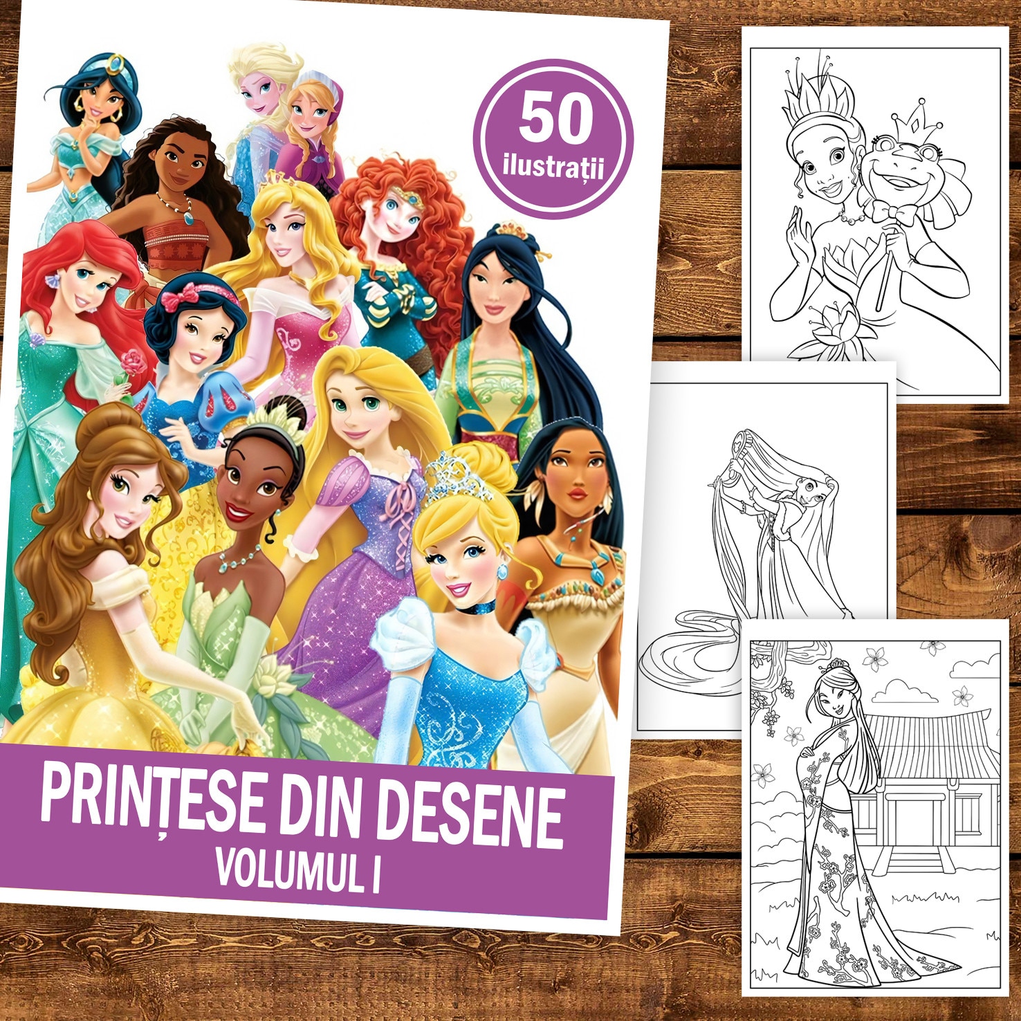 Carte de colorat pentru copii, 50 de ilustratii Printese din Desene ...
