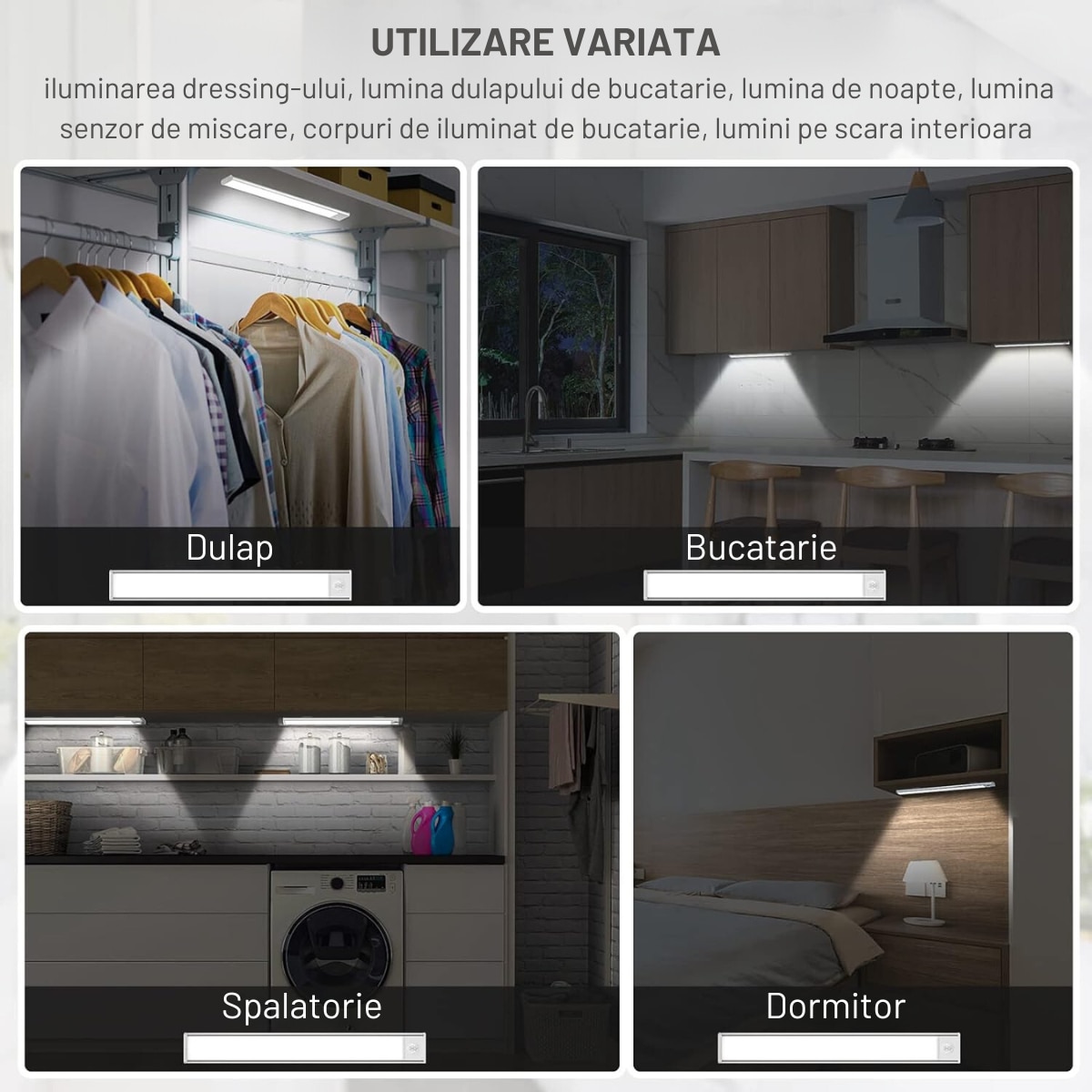Lampa LED SLIM Dasbo® cu senzor miscare, suport magnetic, led-uri ...