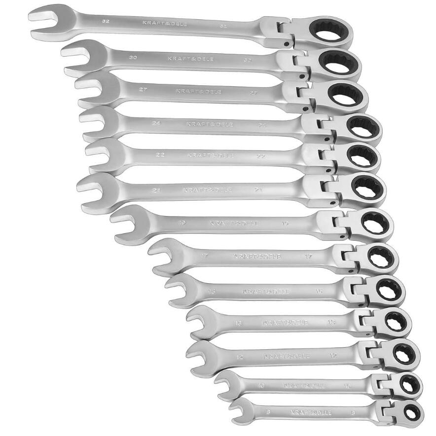 Trusa chei combinate fixe cu clichet, balama, 8-32 mm, 13 bucati, Kraft ...