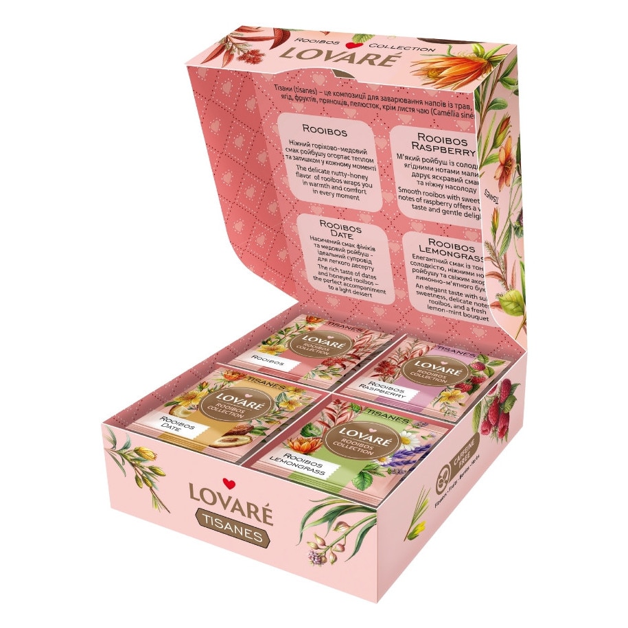 Ceai asortat Rooibos Lovare, set 32 pliculete, 4 arome, 116 g - eMAG.ro