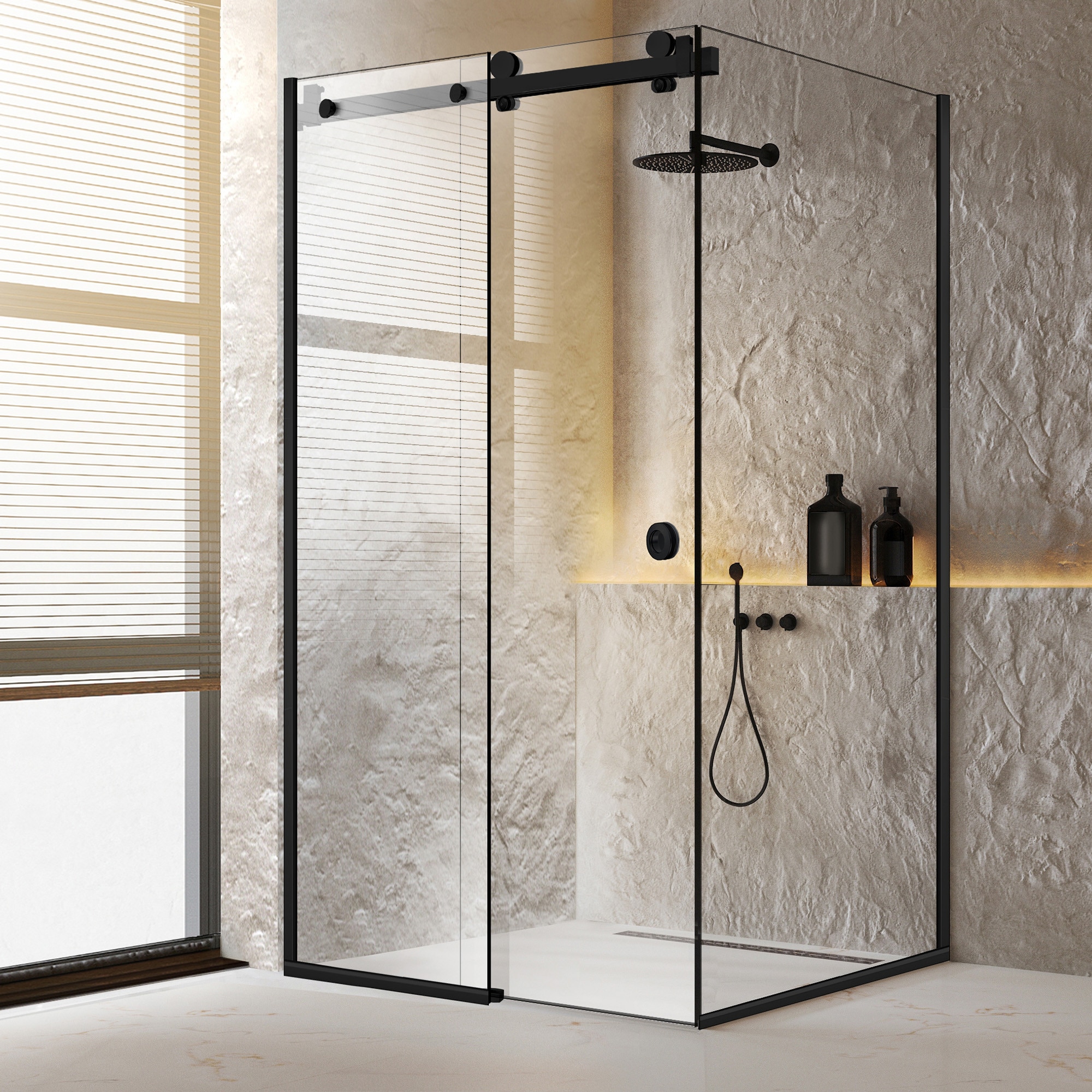 Cabina dus cu usa glisanta Glissando Pure Black, feronerie full inox ...