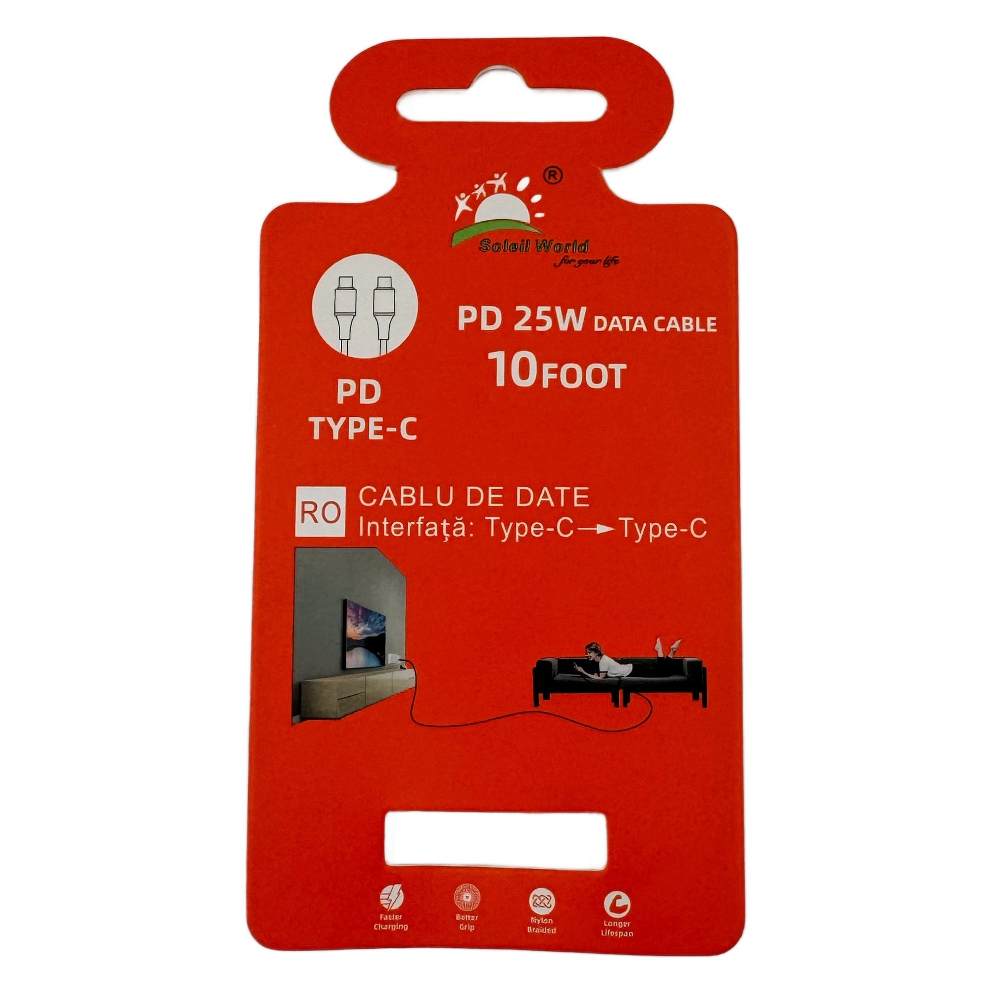 Cablu de date și încărcare rapidă, Type-C la Type-C, 2.4A, alb, 3m ...