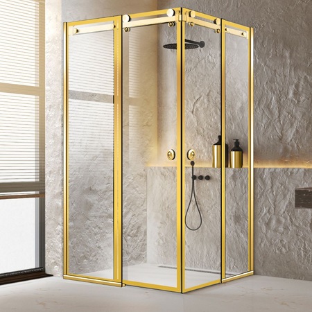 Cabina dus cu 2 usi colt glisante Glissando Duo Gold, model Frame auriu ...