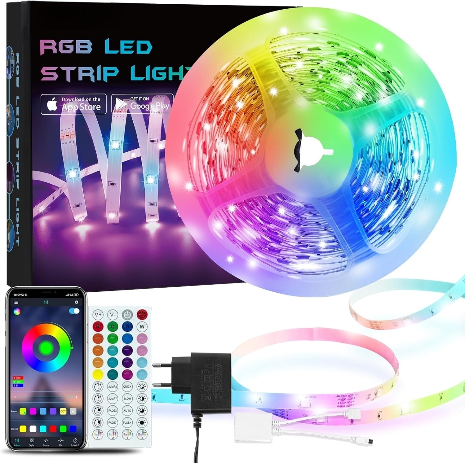 Banda LED RGB 5m, Oricean®, Bluetooth, Sincronizare Muzica, Aplicatie ...