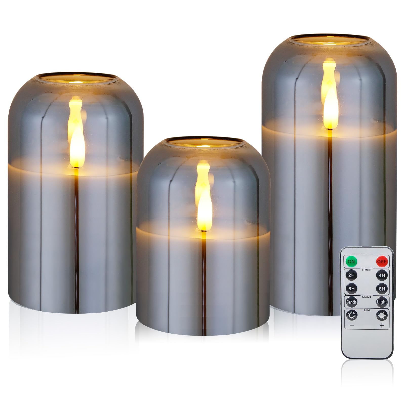 Set 3 lumanari LED, inaltimi 10x12,5x15 cm, crem-alb, cu telecomanda si ...