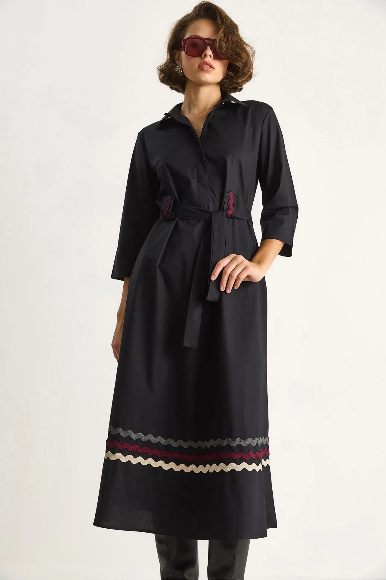 Rochie Midi, Bianco Lucci, Brodata, Negru, Textil, M INTL - eMAG.ro