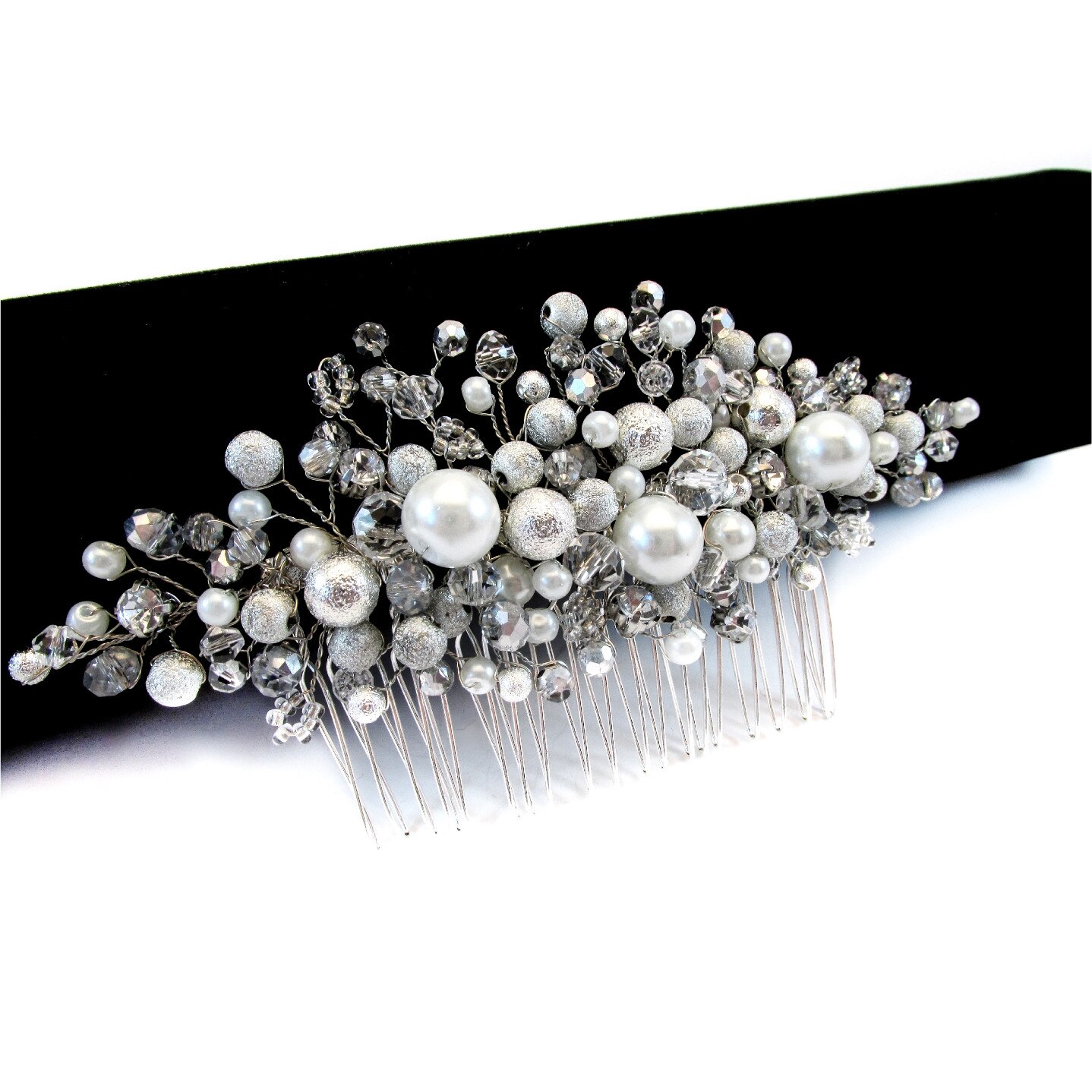 Accesoriu pieptene par alb - argintiu Silver Stardust pentru miresa ...