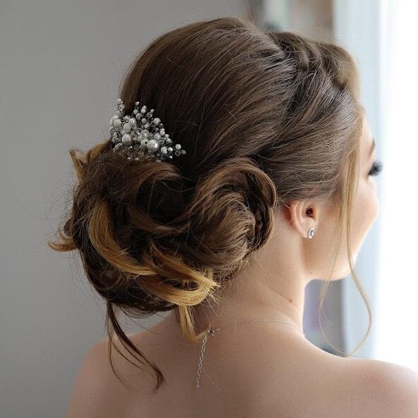 Accesoriu pieptene par alb - argintiu Silver Stardust pentru miresa ...