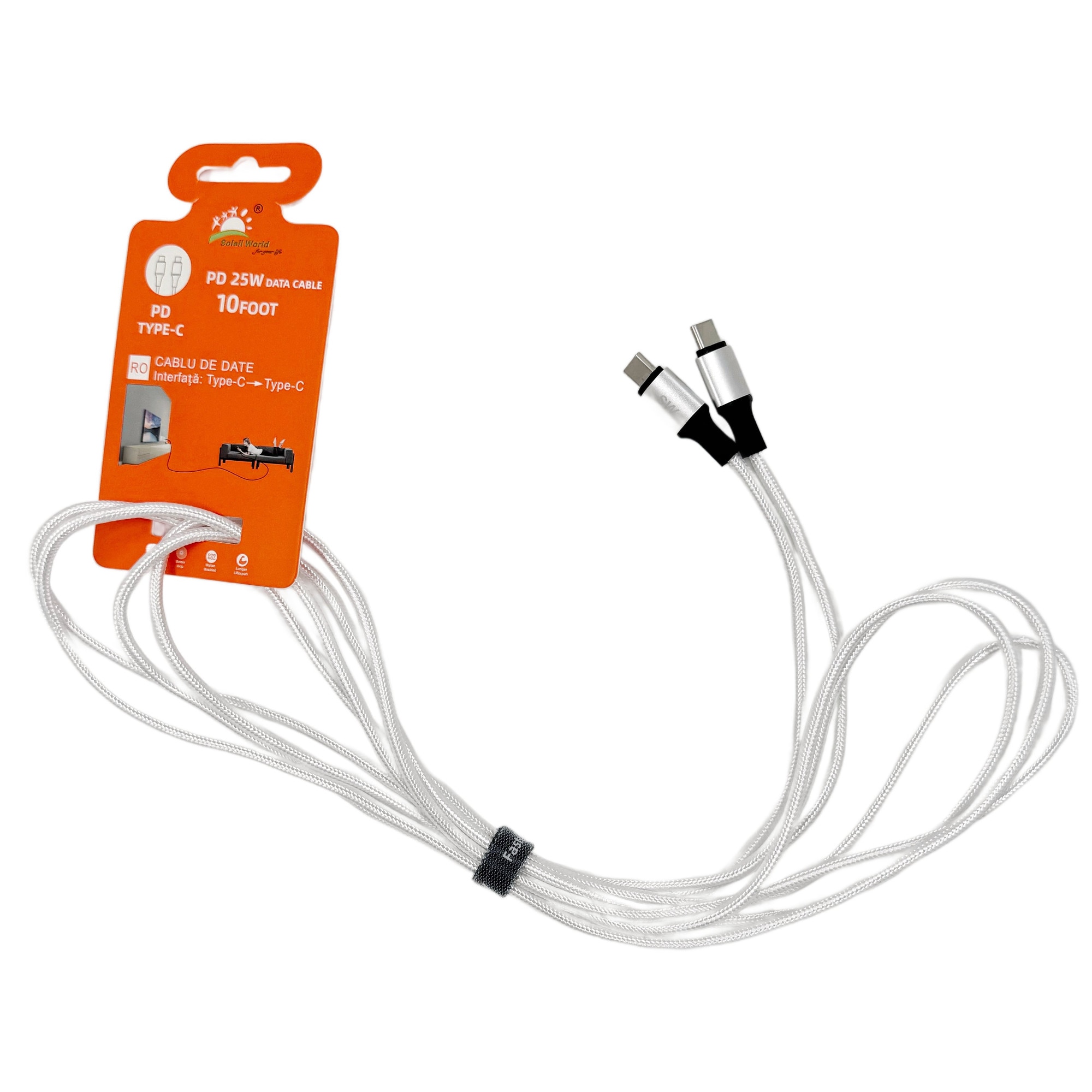 Cablu de date și încărcare rapidă, Type-C la Type-C, 2.4A, alb, 3m ...