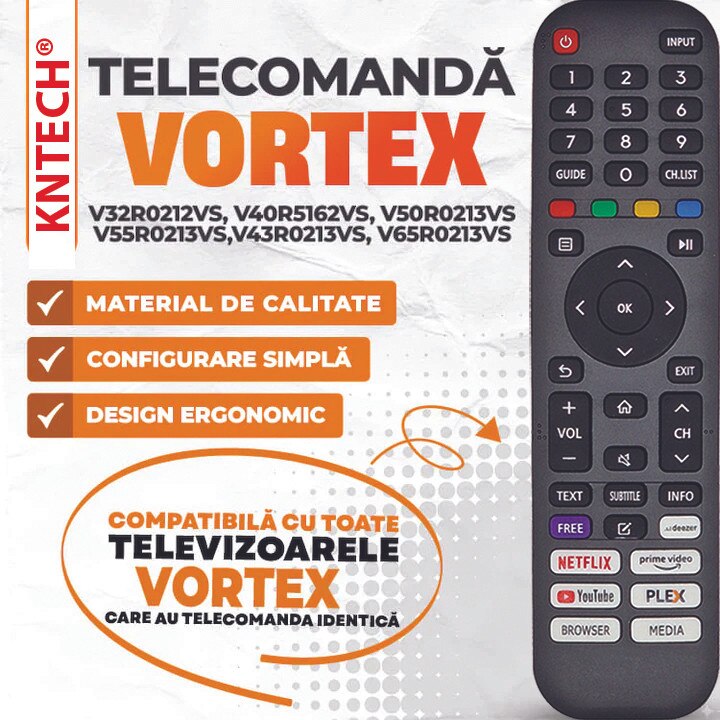 Telecomandă KNTECH pentru TV/LED, ergonomic, inclusiv baterii, neagră ...