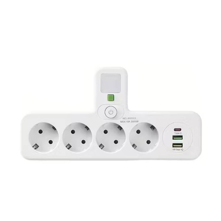 Adaptor priza multipla 4 prize AC + 3 porturi USB (2x USB-A, 1x USB-C ...