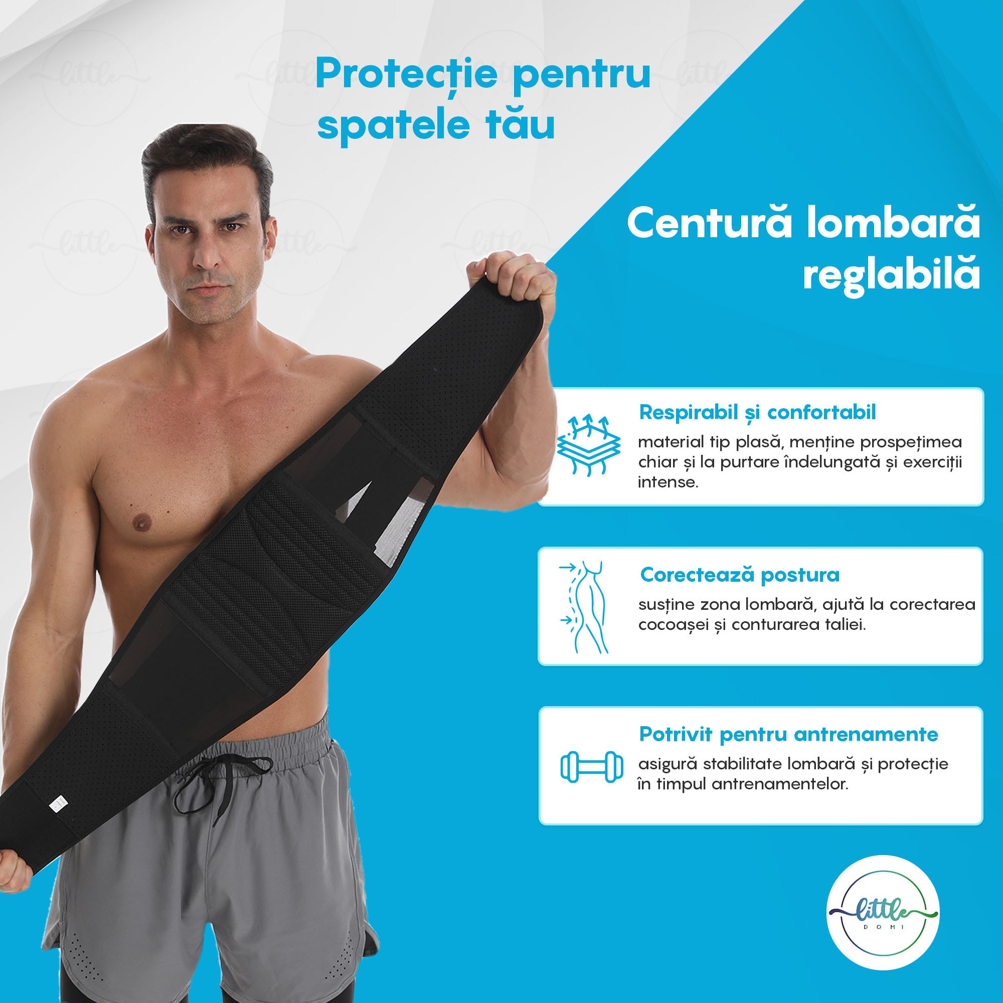 Centura Lombara LittleDomi, 10 Zone de Suport si Corector Postura ...
