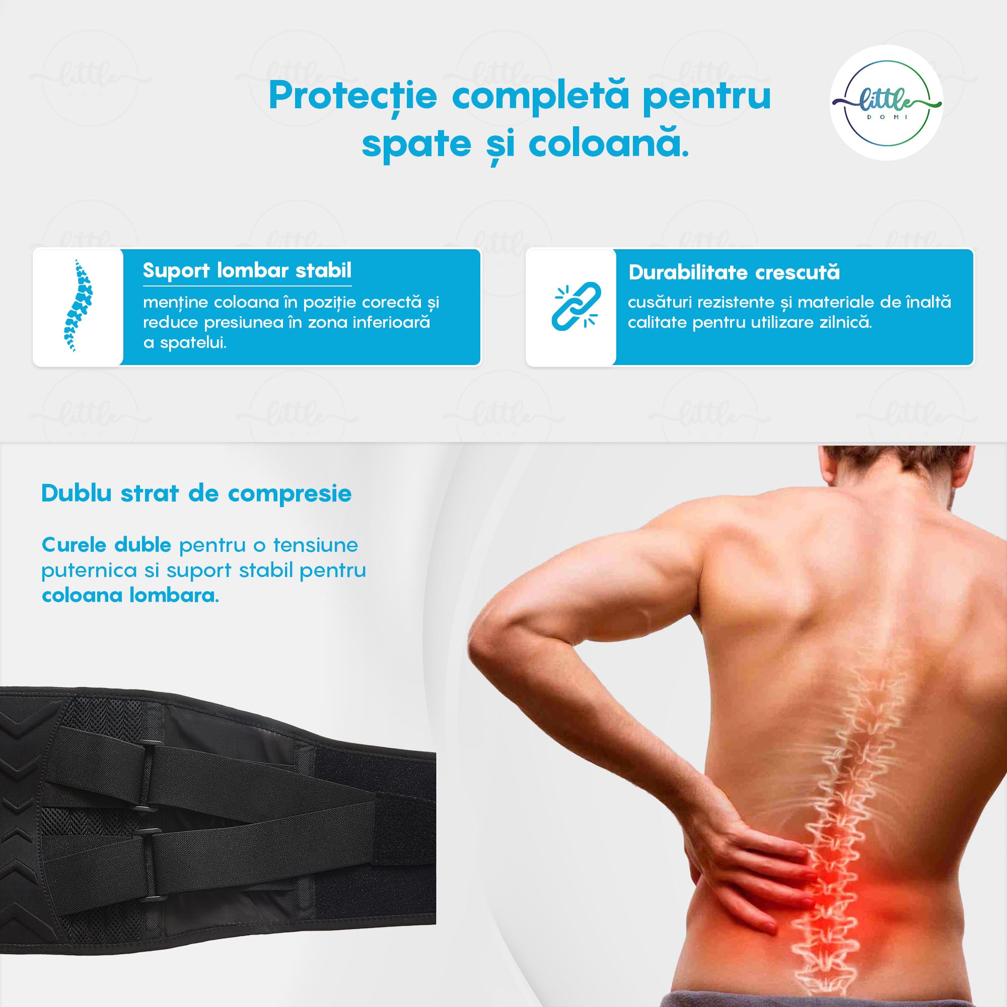 Centura Lombara LittleDomi, 10 Zone de Suport si Corector Postura ...
