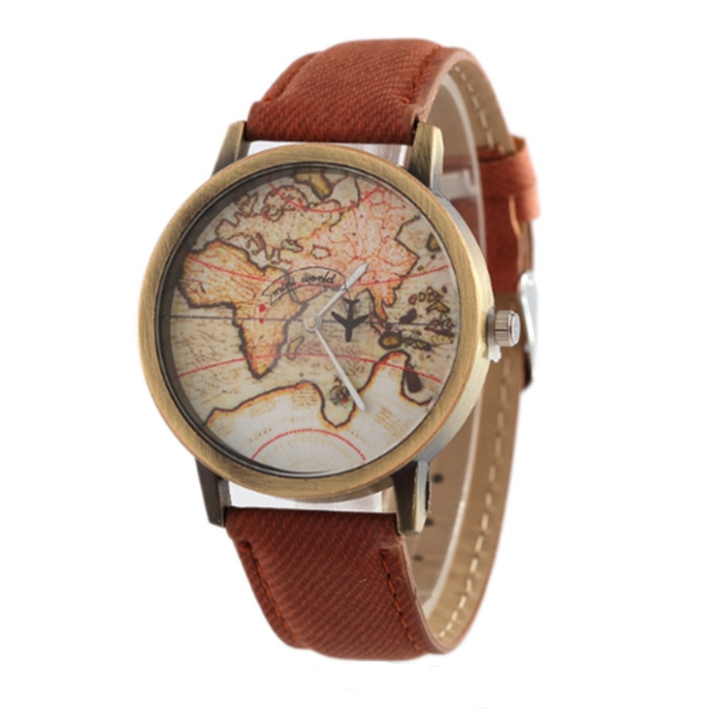 Ceas de dama pentru femei cu secundar avion aviator si cadran glob ...