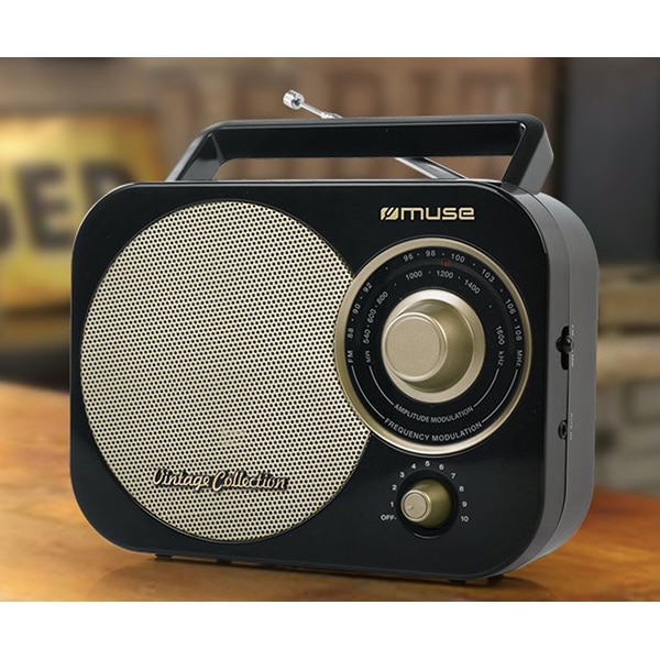 Radio portabil MUSE M-055 RB, Vintage, FM/MW, Boxa frontala, AUX-in ...