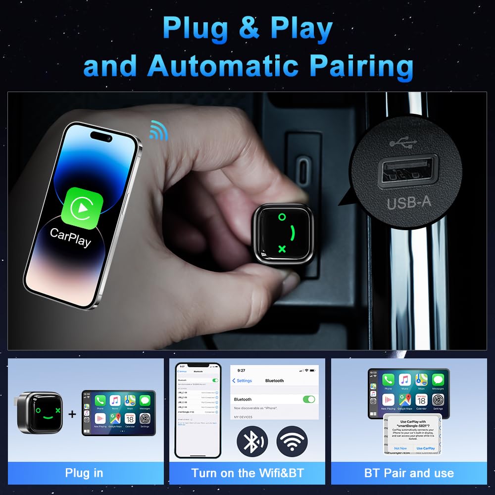 Adaptor Auto Wireless, SHIJOOE®,, Apple CarPlay, compatibil iOS/Android ...