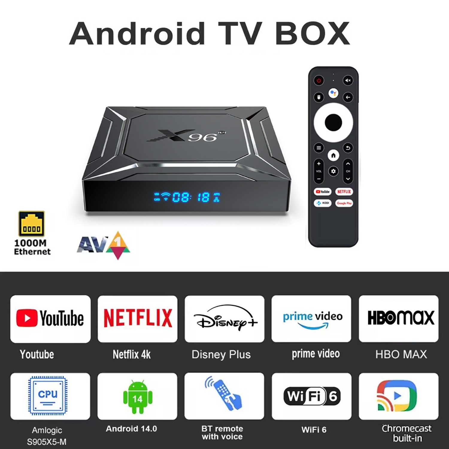 Smart TV Box X96 M200 Android 14, Android tv Amlogic S905X5M 32GB 8K HD ...